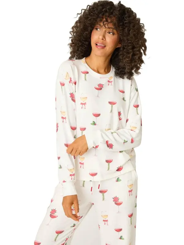 PJ Salvage Holiday Wine Print Crewneck - Ivory