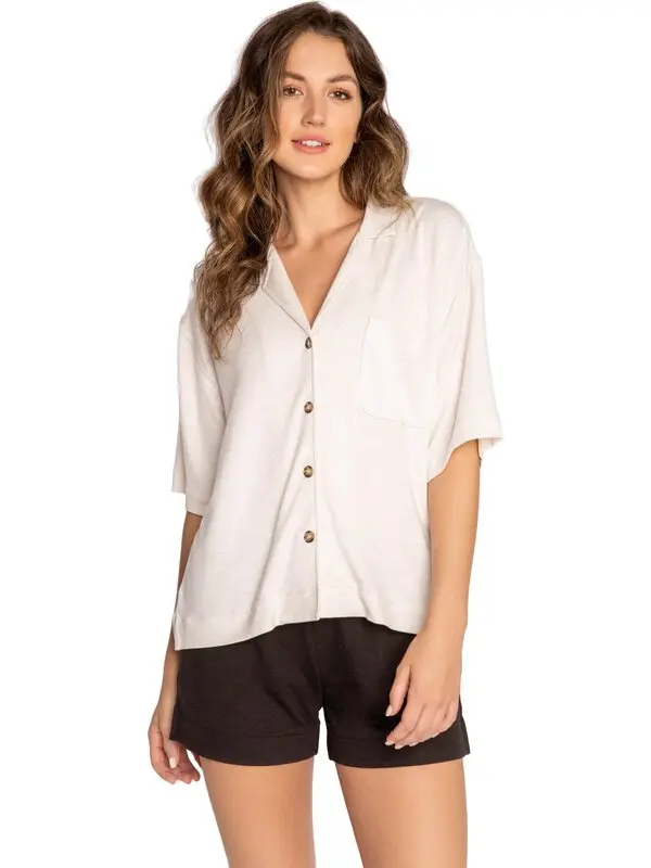 PJ Salvage Baby Terry Knit Button-up Top - Oatmeal