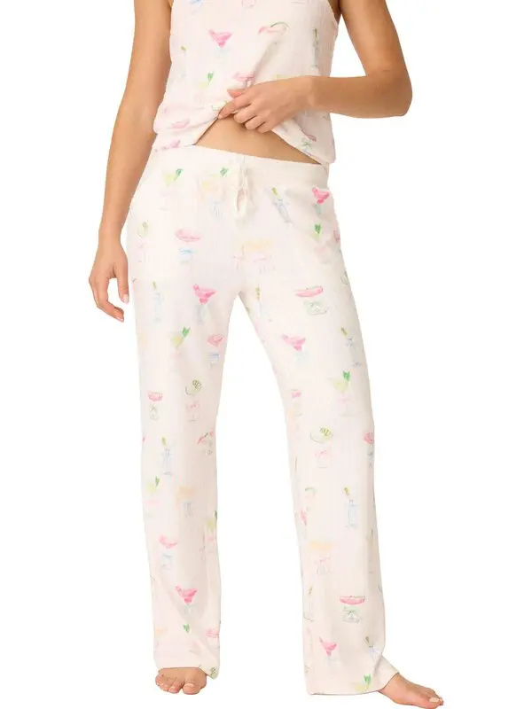 PJ Salvage Cocktail Print Double-brushed Pointelle Pajama Pants - Baby Pink