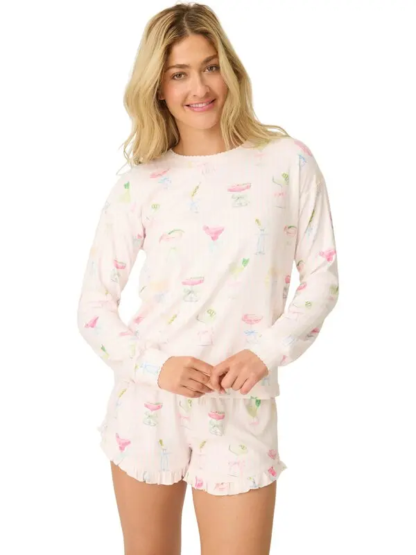 PJ Salvage Cocktail Print Long Sleeve Pajama Top - Baby Pink