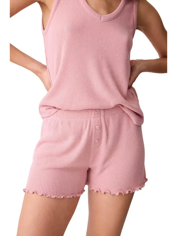 PJ Salvage Brushed Rib Knit Lounge Shorts - Rosewood