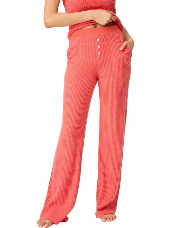 PJ Salvage Thermal Knit Wide-leg Lounge Pants - Scarlet