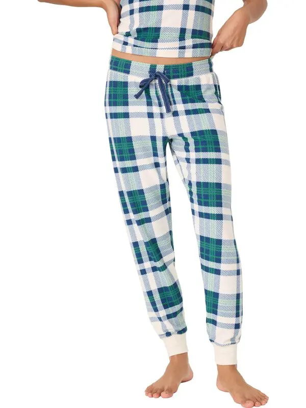 PJ Salvage Plaid Thermal Velour Jogger Pants - Natural