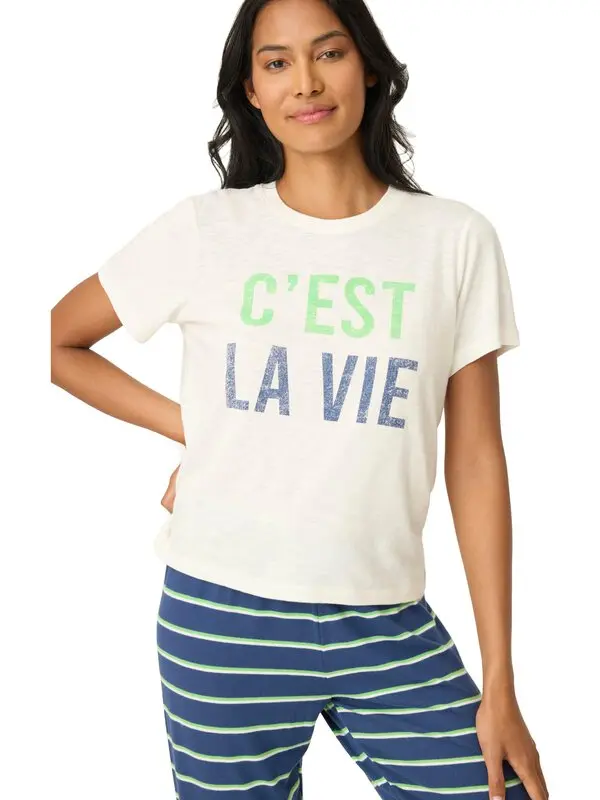 PJ Salvage C'est La Vie" Graphic Print Short Sleeve Top - One-color