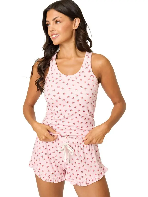 PJ Salvage Ditsy Floral Print Ribbed Tank Top - Pink