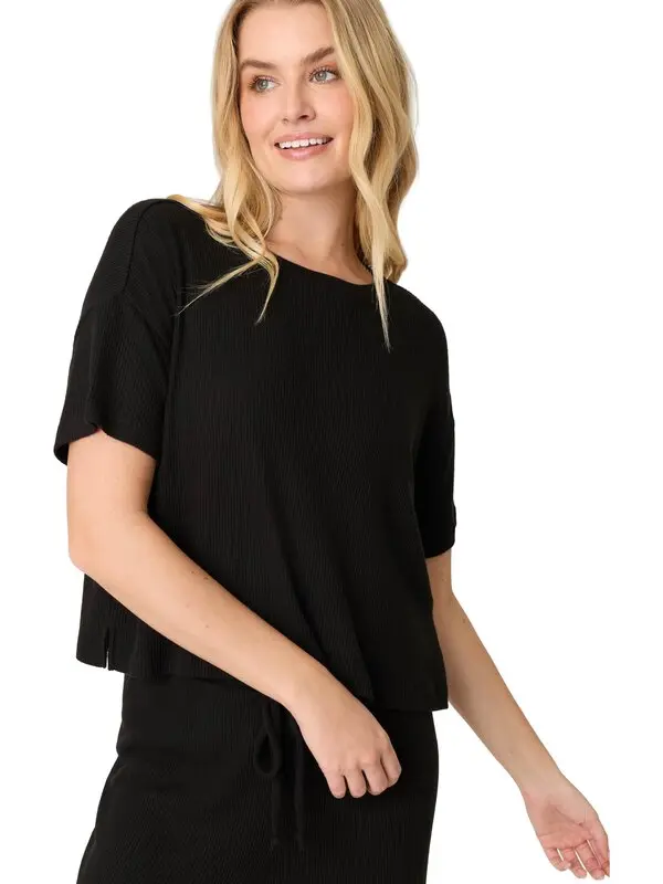 PJ Salvage Textured Rib Knit Crewneck Short Sleeve Top - One-color