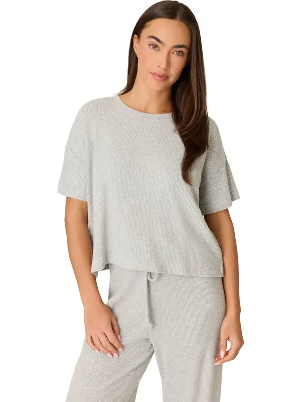 PJ Salvage Textured Rib Knit Crewneck Short Sleeve Top - One-color