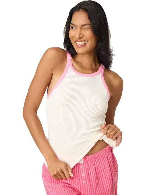 PJ Salvage Racerback Cami In Waffle Knit - Ivory