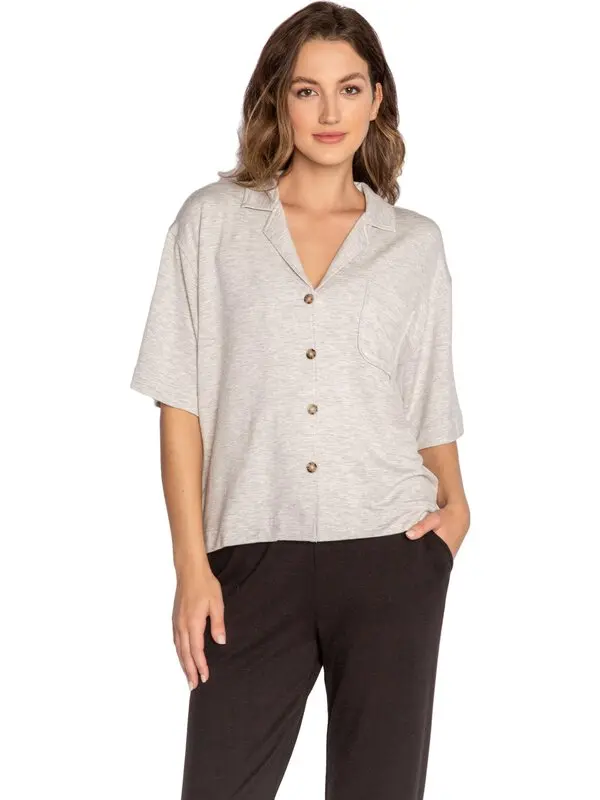 PJ Salvage Button-up T-shirt With Chest Pocket - H Grey