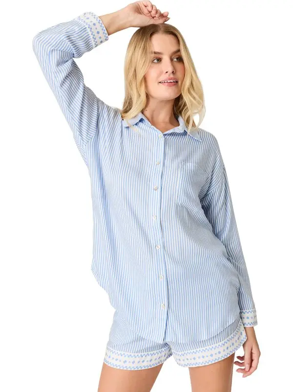 PJ Salvage Striped Long Sleeve Button-up Top - One-color