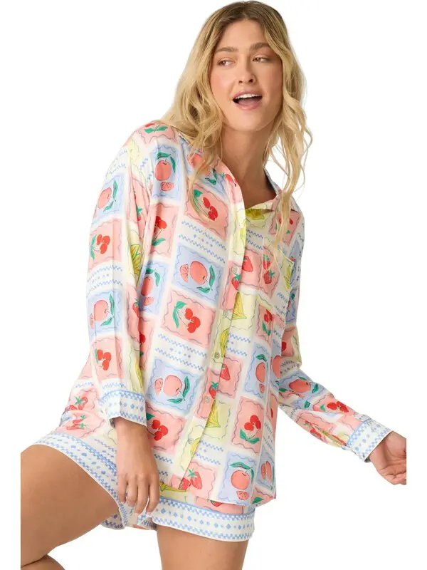 PJ Salvage Fruit Print Long Sleeve Button-up Shirt - One-color