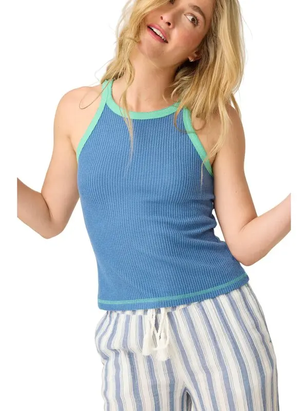 PJ Salvage Racerback Cami In Waffle Knit - Blue Horizon