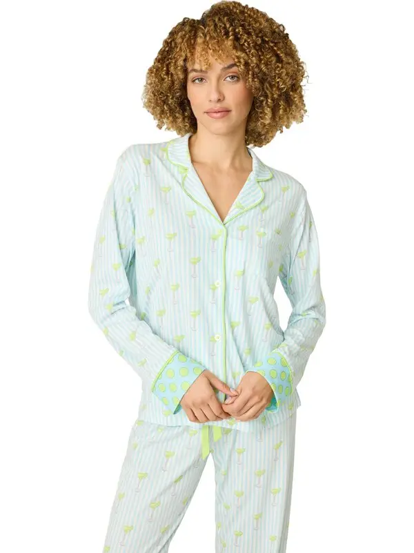 PJ Salvage Cotton-modal Jersey Pajama Shirt With Margarita Print - Light Blue