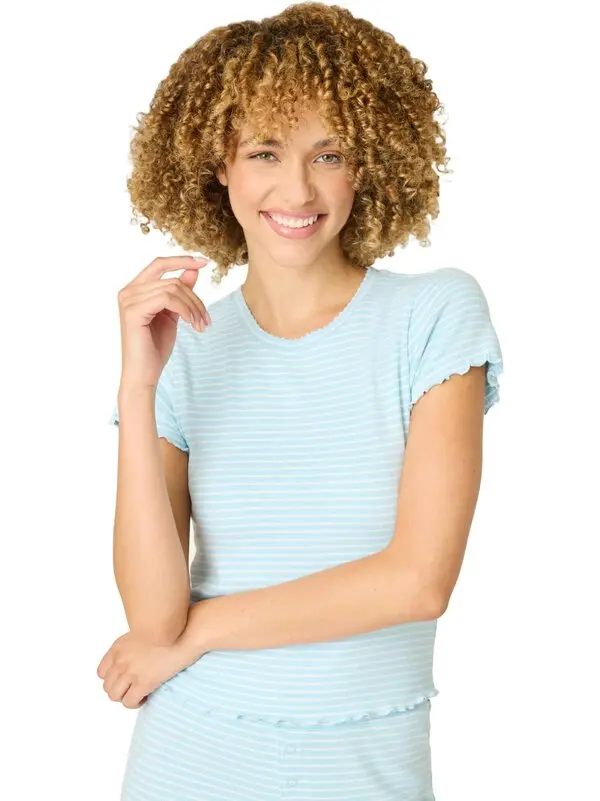 PJ Salvage Sweet Stripes" Brushed Pointelle T-shirt - Morning Blue