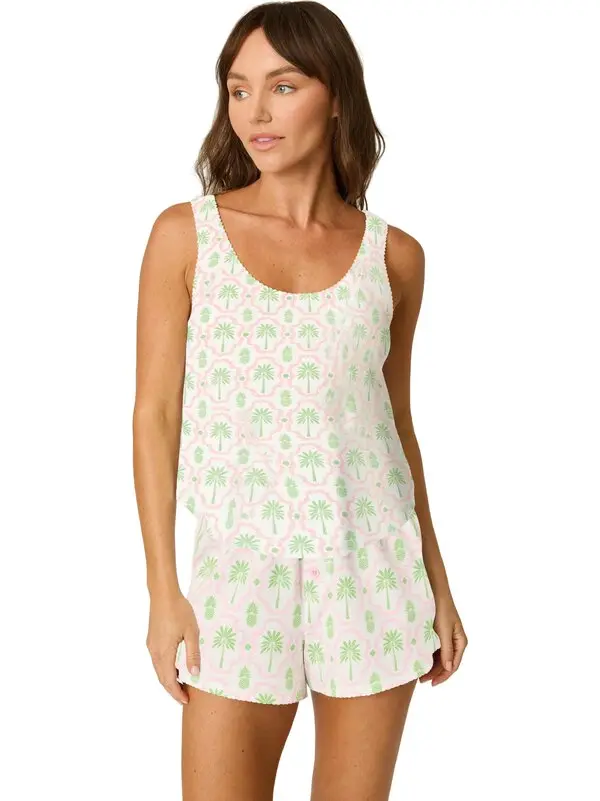 PJ Salvage Cotton Blend Tropical Print Tank Top - Ivory