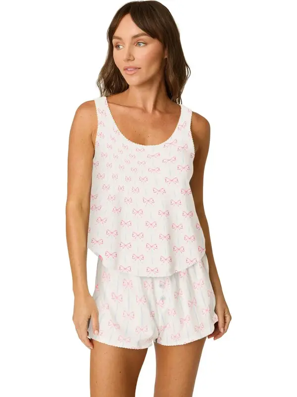 PJ Salvage Cotton Modal Jersey Racerback Tank With Bow Print - Multi