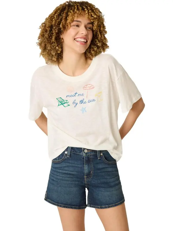PJ Salvage Meet Me The Sea" Graphic Print T-shirt - Ivory