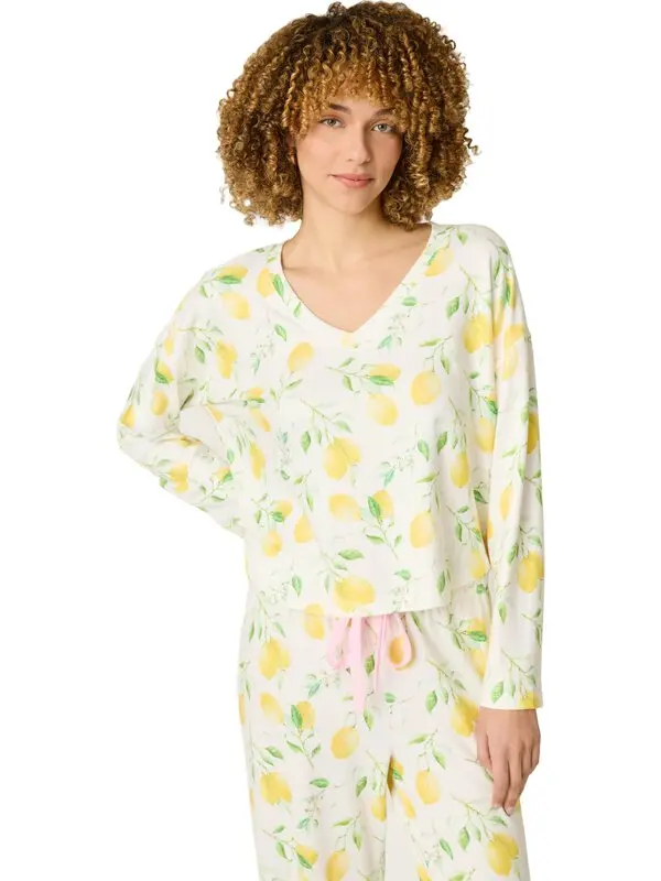 PJ Salvage La Dolce Spritz Lemon Zest Long Sleeve Top - Ivory