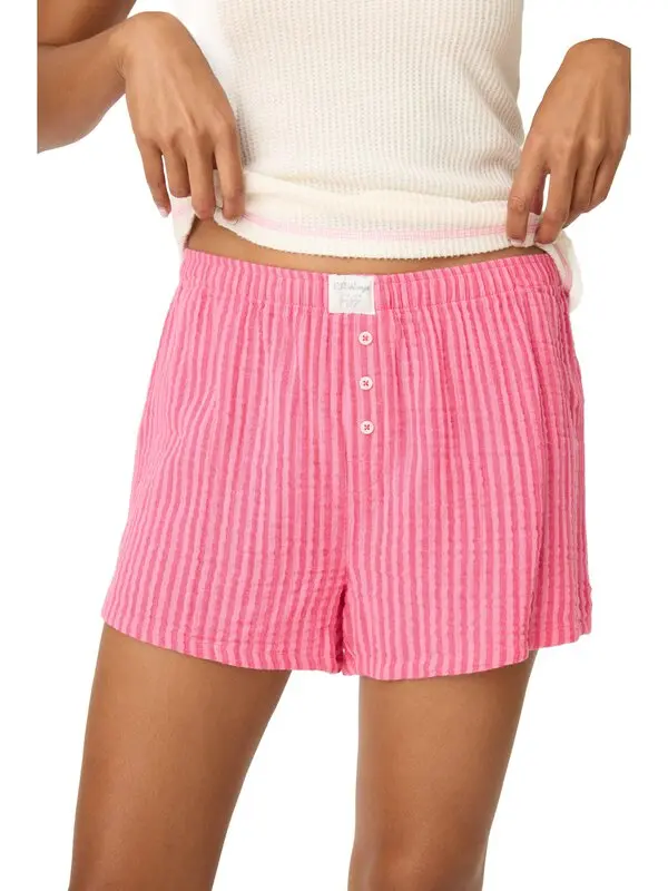 PJ Salvage Cotton Gauze Striped Shorts - Raspberry Sorbe