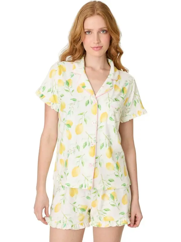 PJ Salvage La Dolce Spritz Lemon Zest" Printed Short Sleeve Pajama Top - Ivory