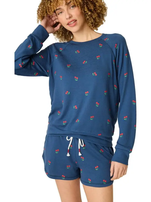 PJ Salvage Star Spangled Cherry Print Long Sleeve Crewneck - True Navy