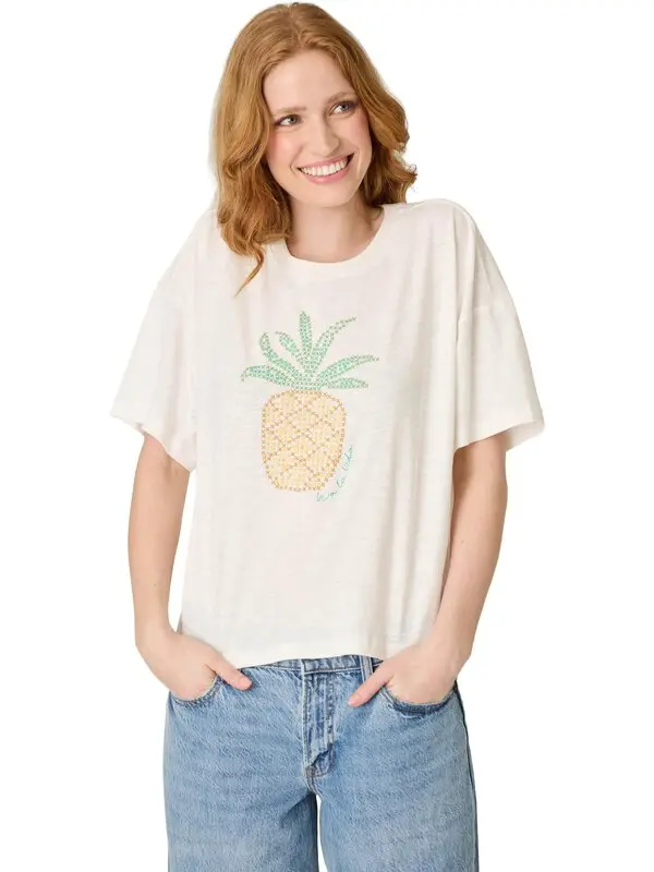 PJ Salvage Cotton Slub "viva La Vida" Pineapple T-shirt - Ivory