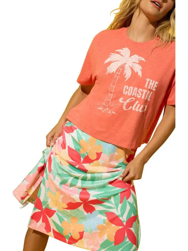 PJ Salvage Cotton-modal Slub Jersey Graphic T-shirt - Hot Coral