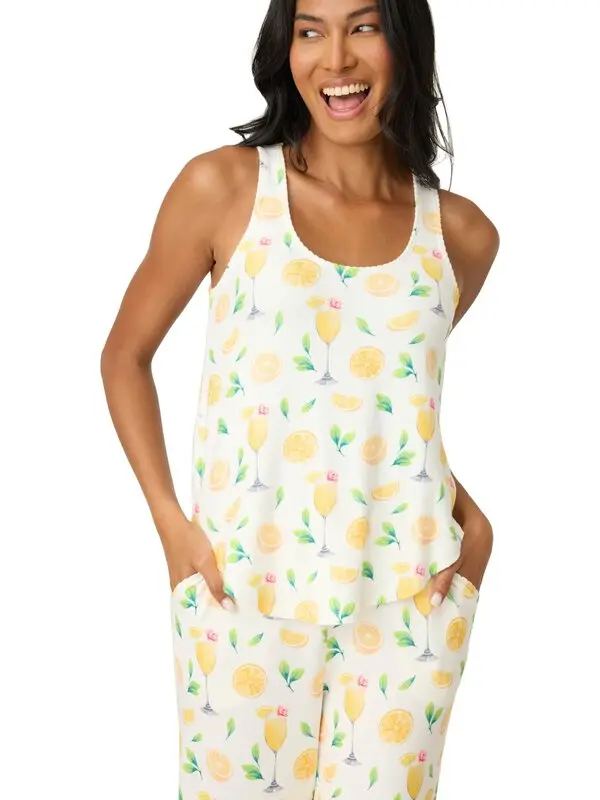 PJ Salvage Mimosa Me Drink Print Lounge Tank And Pants Set - Ivory