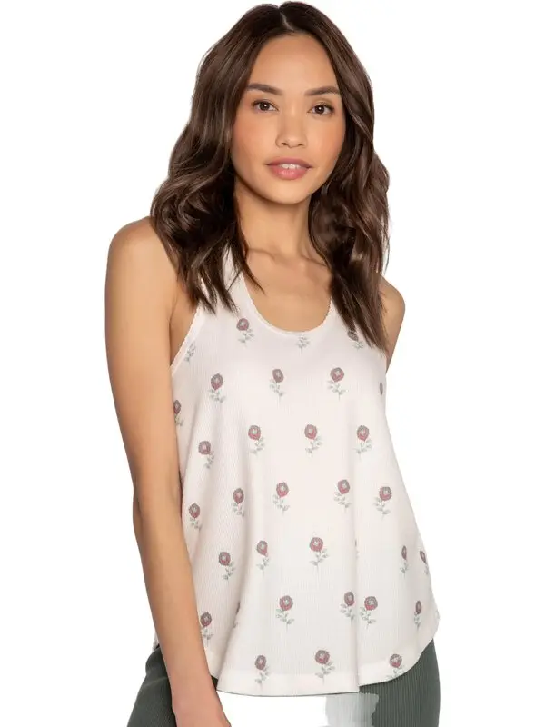 PJ Salvage Thermal Rosette Print Racerback Tank - Ivory