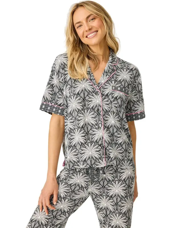 PJ Salvage Short Sleeve Tropical Print Pajama Top - Black