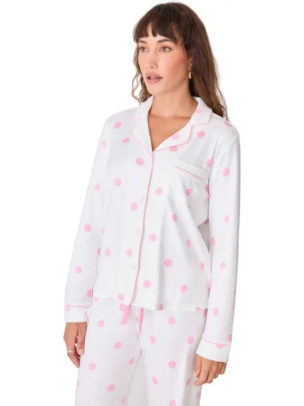 PJ Salvage Choose Happy" Long Sleeve Pajama Top - Ivory
