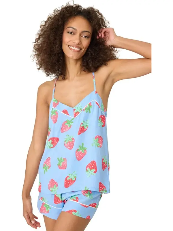 PJ Salvage Lazy Days Strawberry Sateen Camisole - Bright Blue