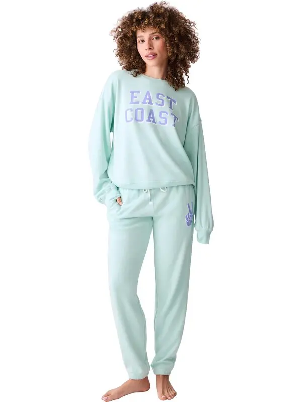 PJ Salvage Home Base East Coast Graphic Fleece Jogger Pajama Set - Mint Leaf