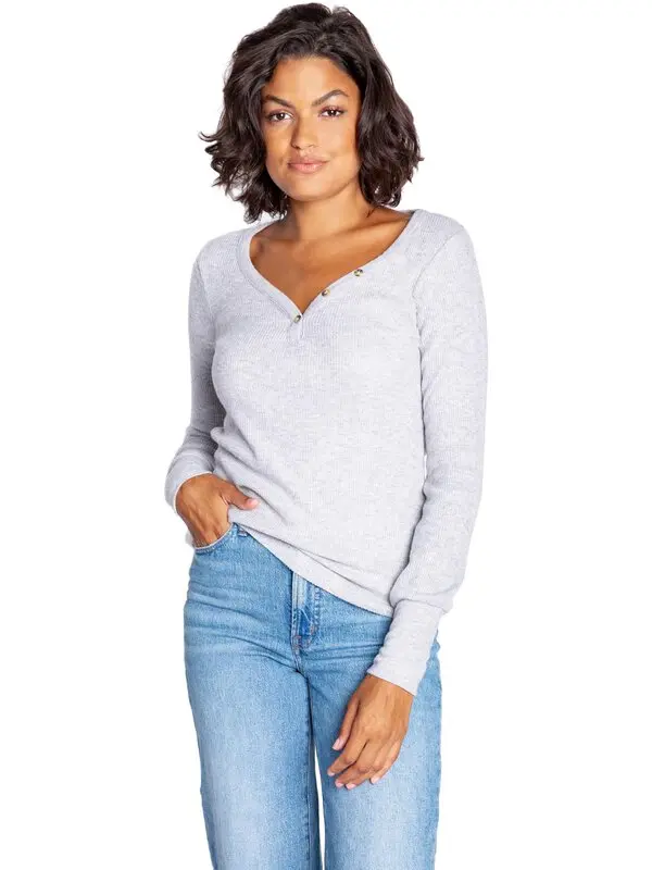 PJ Salvage Textured Essentials Heather Grey Long Sleeve Top - One-color