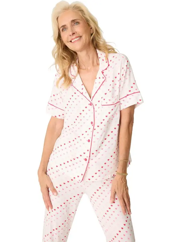 PJ Salvage Short Sleeve Heart Print Pajama Shirt - Ivory