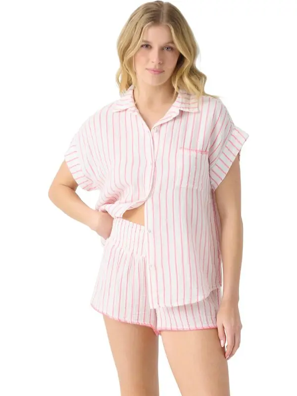 PJ Salvage Short Sleeve Button Down Gauze T-shirt - Ivory