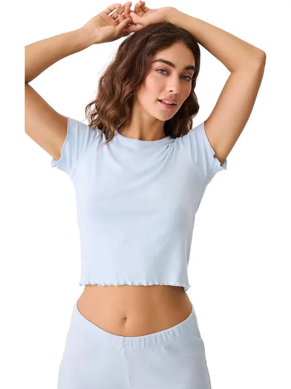 PJ Salvage Fitted Pointelle Heart Baby Tee - Blue Haze