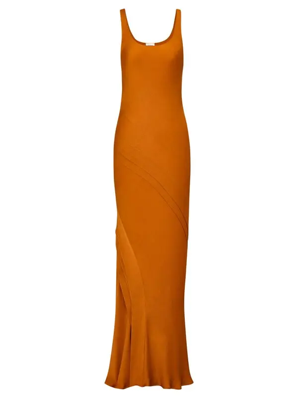 Saint Laurent Draped Tank Dress In Silk Satin - Mordore