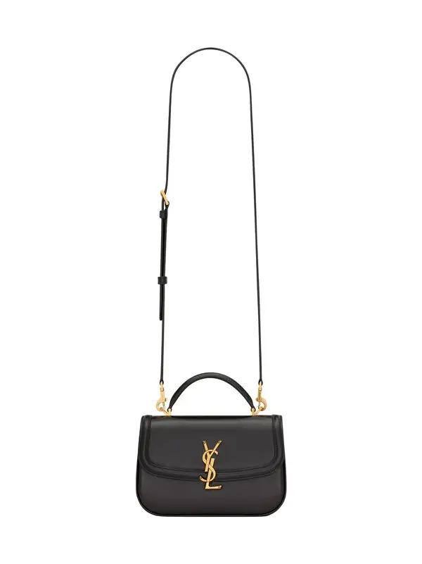 Saint Laurent Solferino Mini Top Handle In Box Leather - Black