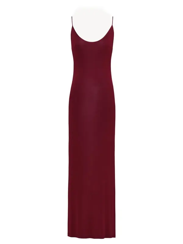 Saint Laurent Cassandre Chain Backless Knit Maxi Dress - Bordeaux