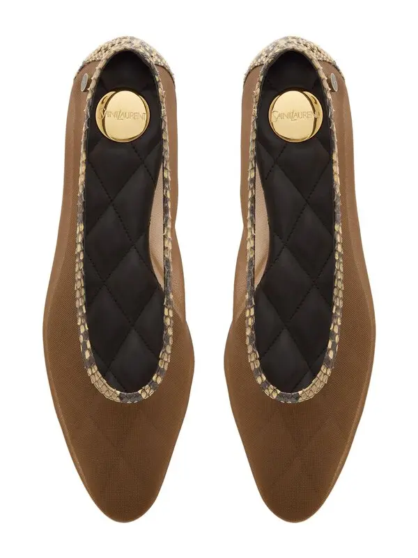 Saint Laurent Ballerinas In Mesh And Python - Sand