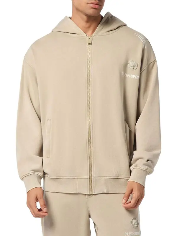 PLEIN SPORT Zip-up Hooded Sweatshirt - Beige