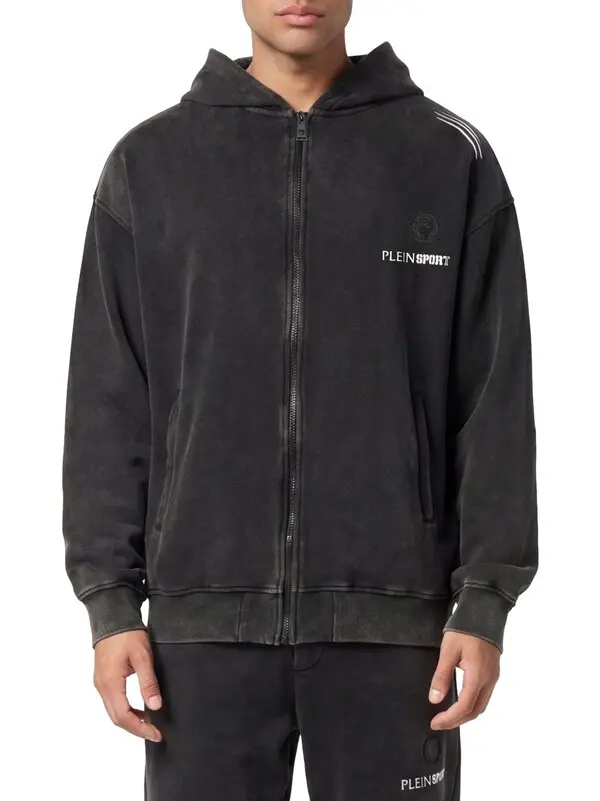 PLEIN SPORT Zip-up Hooded Sweatshirt - Black