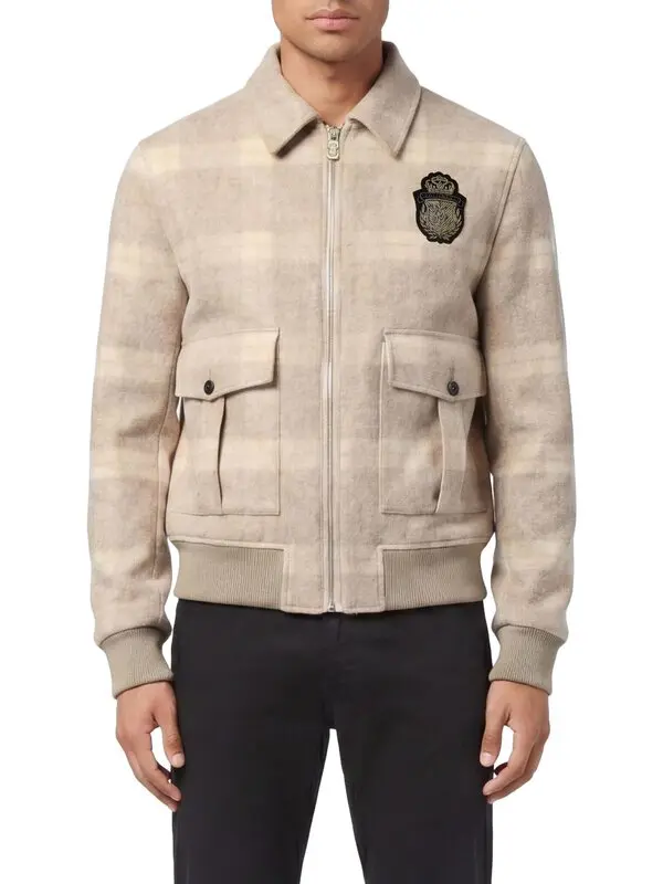 BILLIONAIRE Jacket With Plaid Pattern And Embellished Logo - Beige