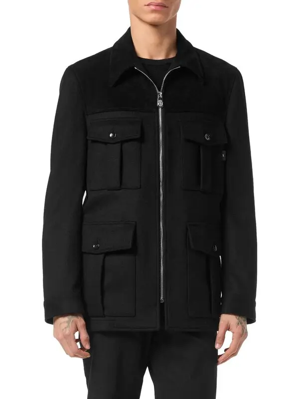 BILLIONAIRE Zip-up Utility Jacket - Black