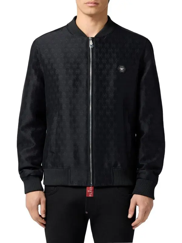 Philipp Plein Bomber Jacket With All-over Monogram - Black