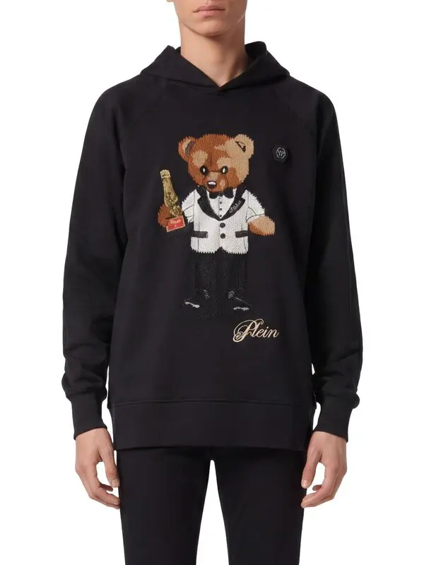 Philipp Plein Teddy Bear Print Cotton Hoodie - Black