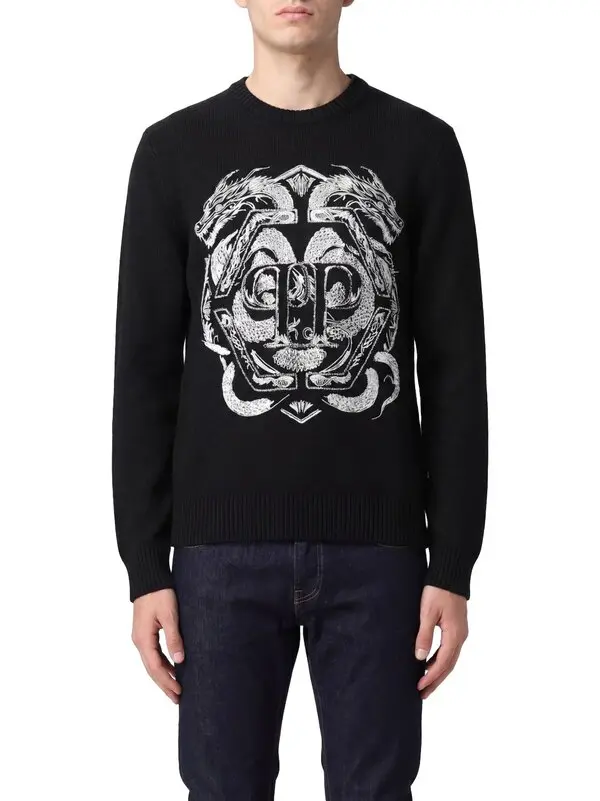 Philipp Plein Crewneck Monogram Embellished Sweater - Black