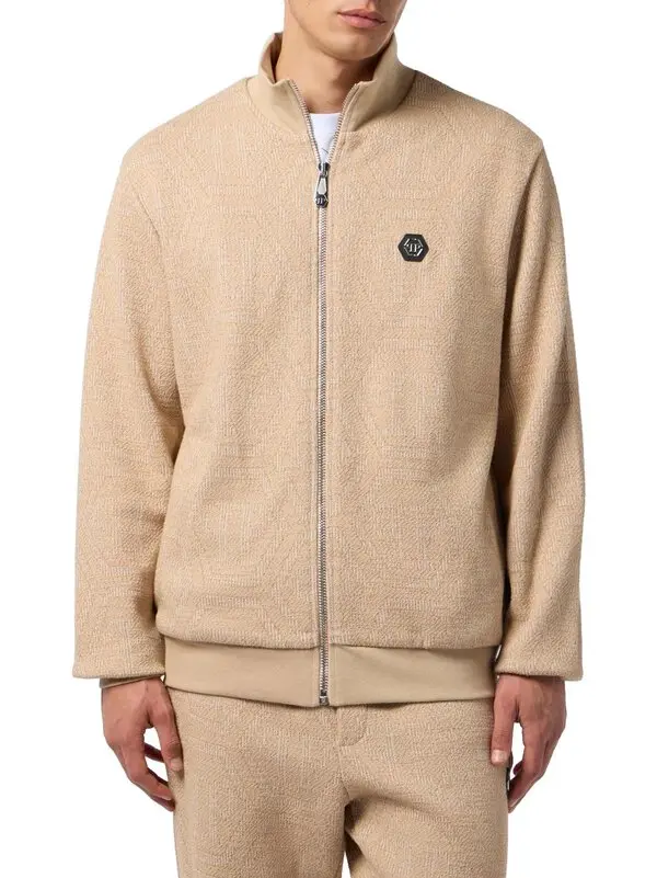 Philipp Plein Bomber Jacket With All-over Monogram Print - Beige