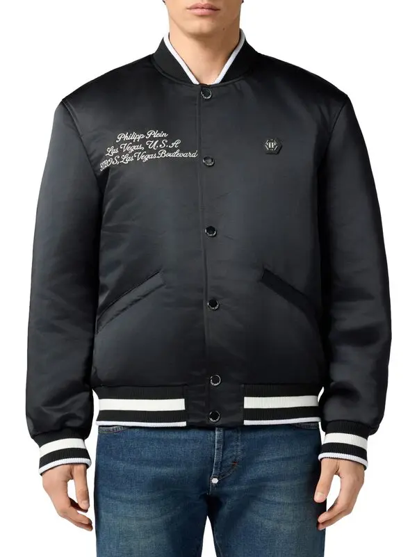 Philipp Plein Bomber Jacket With Graphic Embroidery - Black